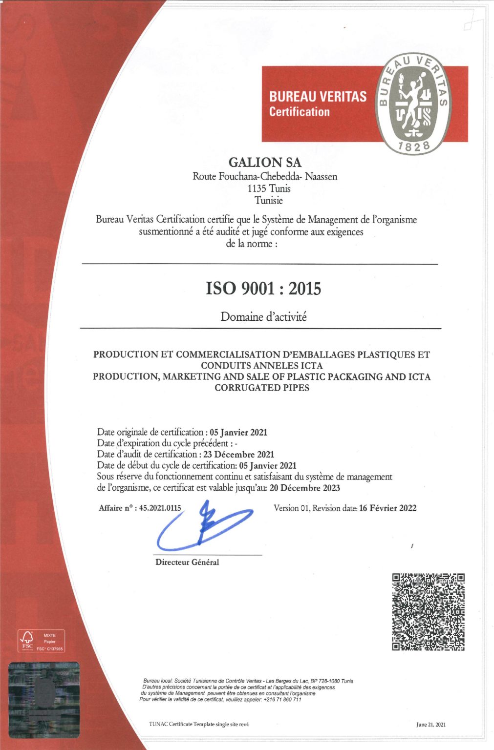 QUALITÉ ET CERTIFICATION – Galion
